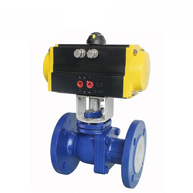 Pneumatic Fluorine-Lined Flanged Ball Valve Corrosion-Resistant PTFE ...